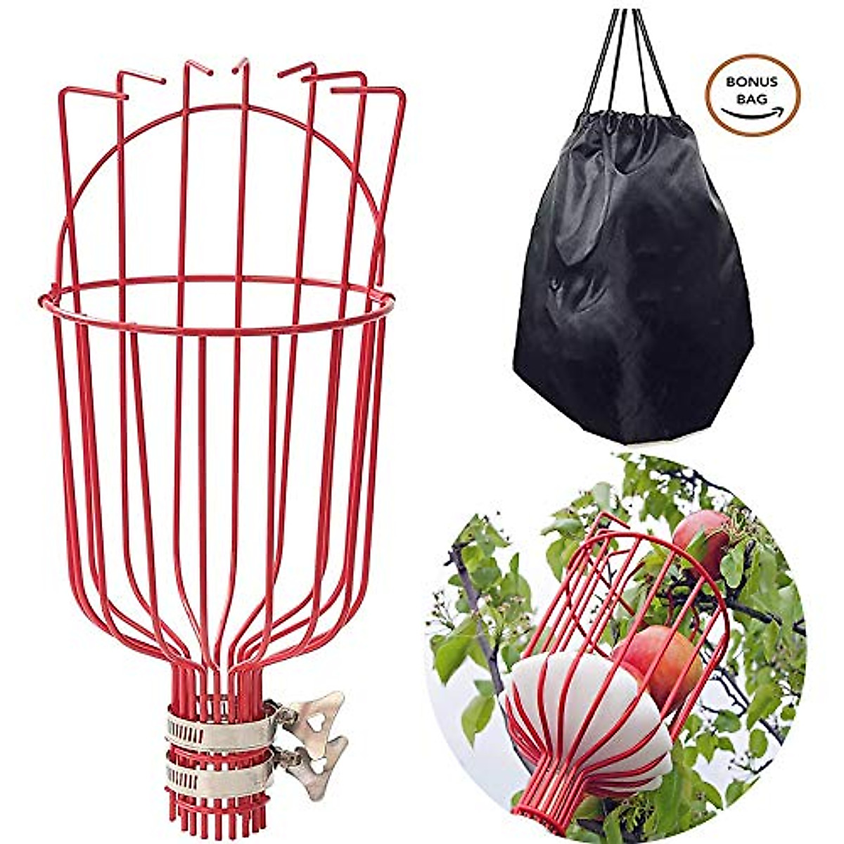 COCONUT Fruit Picker Tool, Fruit Picker with Basket and Pole Easy to Assemble & Use Fruits Catcher Tree Picker for Getting Fruits(5ft)