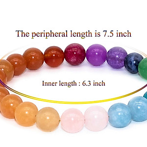 DAZCOLO Handmade Gem Bracelet 7.5" Stretch Gemstone 8mm Round Beads Crystals Quartz Unisex (7 Chakra)