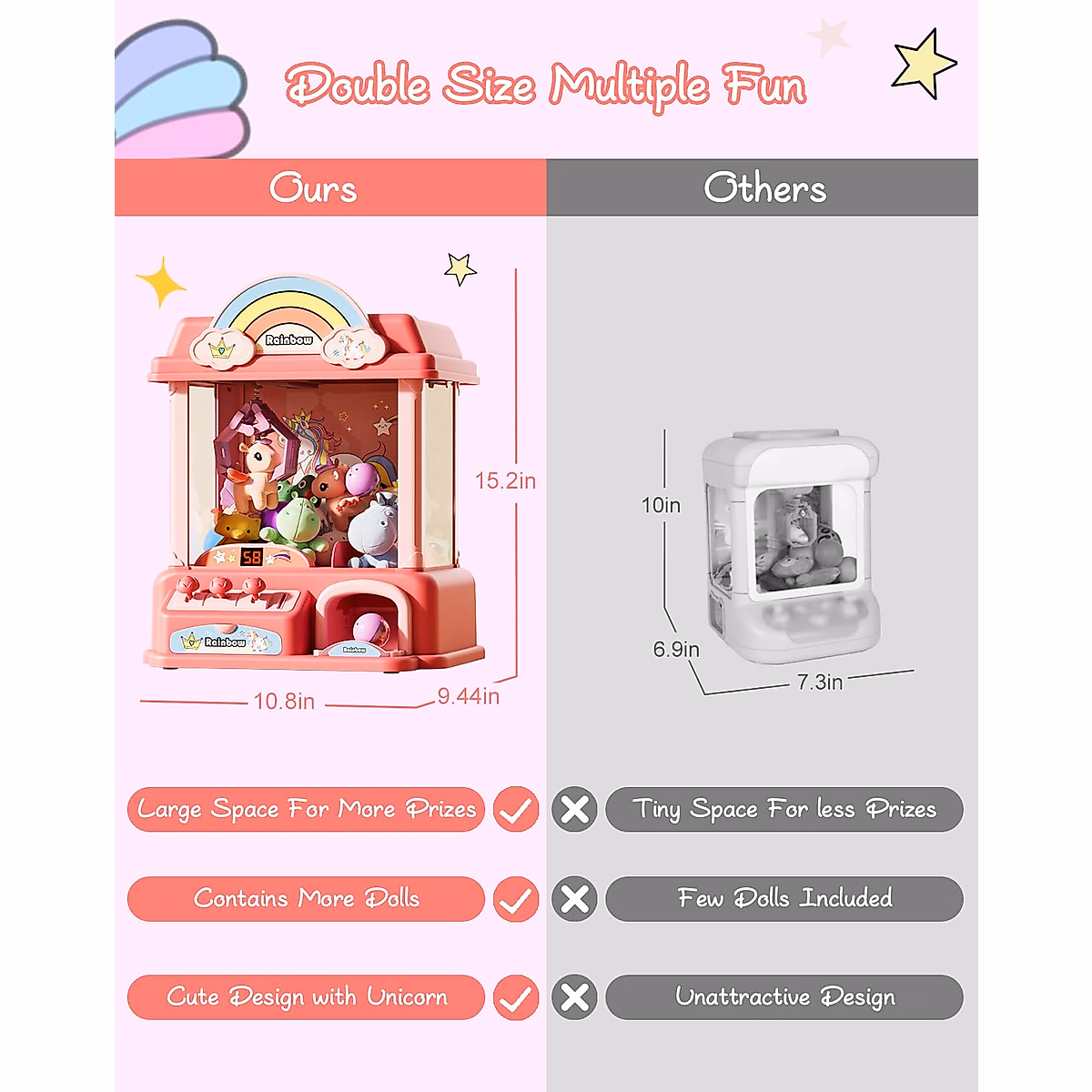 Kakamelon Claw Machine for Kids and Adults with Mini Prizes|Toys for Ages 8-13 Girls|Candy Machine Birthday Gifts for 6 7 9 10 12 Years Old