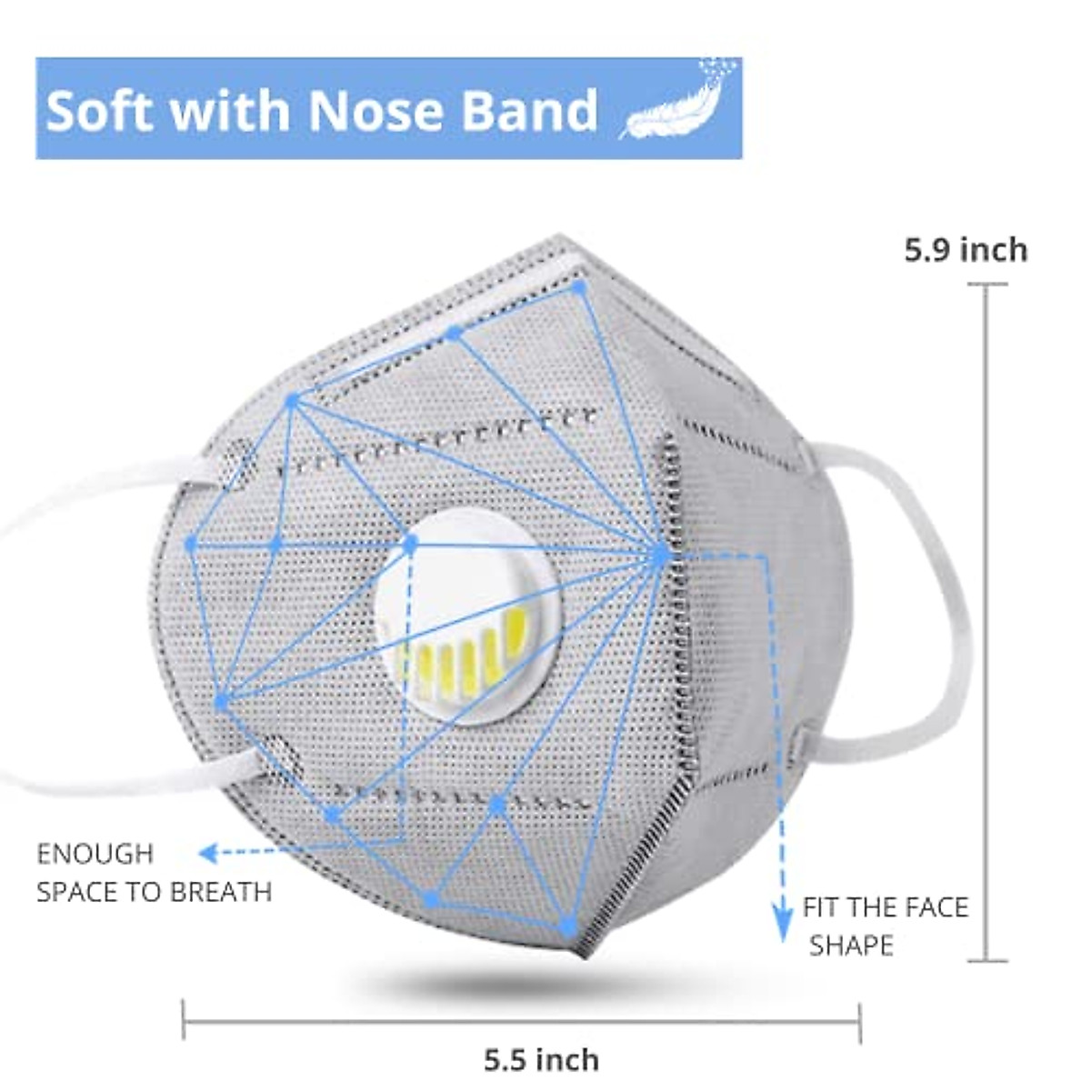 Face Mask Disposable 10 Pack | Sport Face Mask with Breathing Valve Grey | Face Mask for Women and Men | Disposable Face Masks Lightweight with Earloops , Breathable and Comfortable!