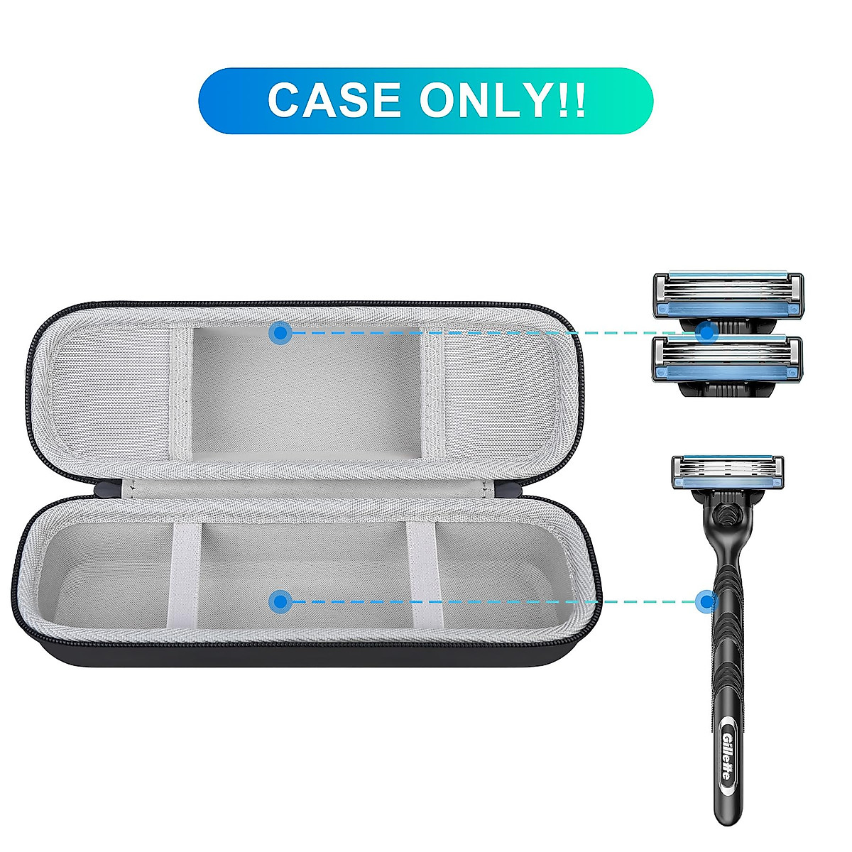BOVKE Travel Case Compatible with Gillette Mach3 / Mach3 Sensitive / Mach3 Shield / Fusion5/ Fusion5 ProGlide Power and More Razors for Men, Black