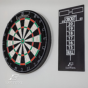 EastPoint Sports Official Size Dart Board Set with Dart Scoreboard & Accessories - Includes 6 18g Steel Tip Darts and Easy-Hang Hardware Kit - Premium Darts Set for Game Room, Man Cave & Indoor Games