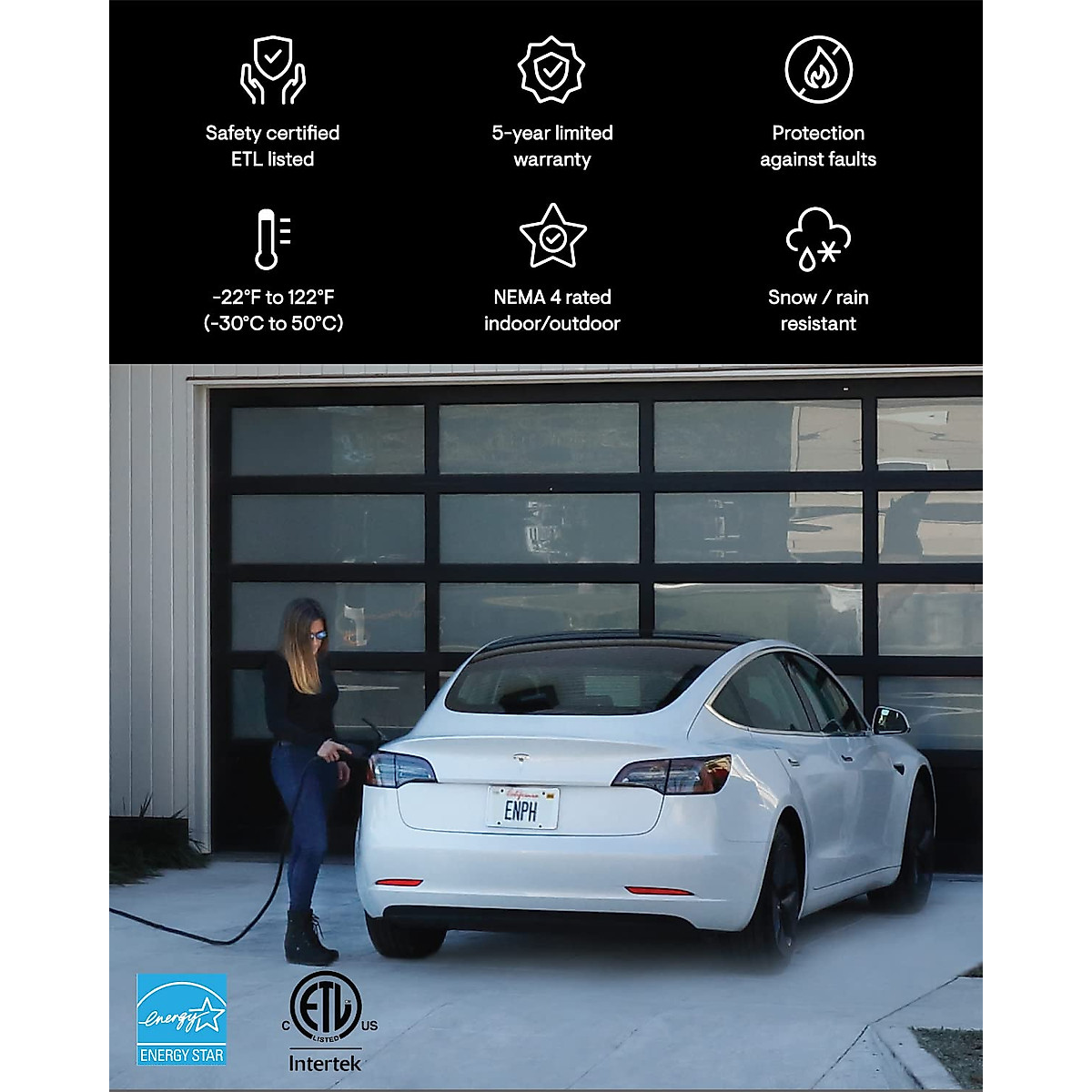 40 Amp Dual EV Charger, Enphase HCS-D50, 240v, 9.6kW Power, 5-Year Warranty, Safety Certified, J1772 Connectors, Hardwired, 25ft Cables, Formerly ClipperCreek