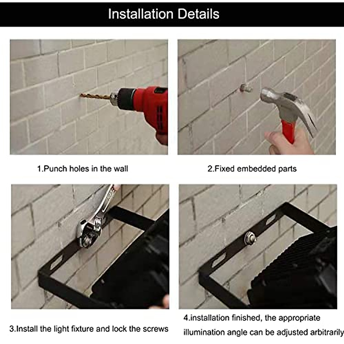 STARFISHHOME 4 Pack 150W LED Flood Light Outdoor,15500LM LED Work Light with US Plug,5000K Daylight White,IP67 Waterproof Outdoor Floodlights for Yard,Garden,Playground