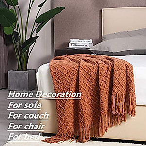 CREVENT Home Farmhouse Decor Rustic Couch Sofa Chair Bed Throw Blanket, Soft Warm Light Weight for Travelling in Spring Summer (50''X60'' Caramel/Rust Burnt Orange)