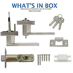 Knobonly Keyed Alike Entry Door Levers One Keyway Entrance/Front Door Handles with Same Keys Satin Nickel, Heavy Duty Keyed Exterior Door Locksets Door Handle Set, Combo Pack of 3