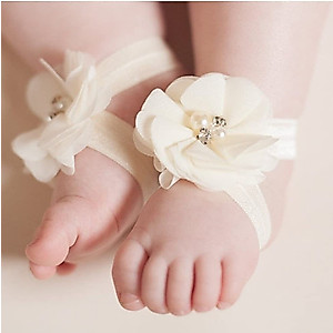 Toptim Baby Girl's Barefoot Sandals Flower for Newborn Toddlers (0-3T) (10 Colors)
