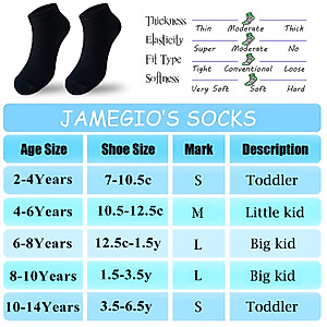 JAMEGIO Janegio 18 Pairs Kids' Black Ankle Socks Low Cut Half Cushion Sport Ankle Socks Boys Girls(6-8 Years)