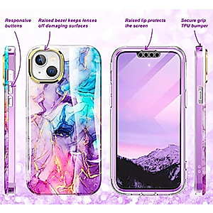 Hocase for iPhone 14 Plus Case, (with Built-in Screen Protector) Shockproof Slim Soft TPU+Hard Plastic Full Body Protective Case for iPhone 14 Plus (6.7" Display) 2022 - Watercolor Marble