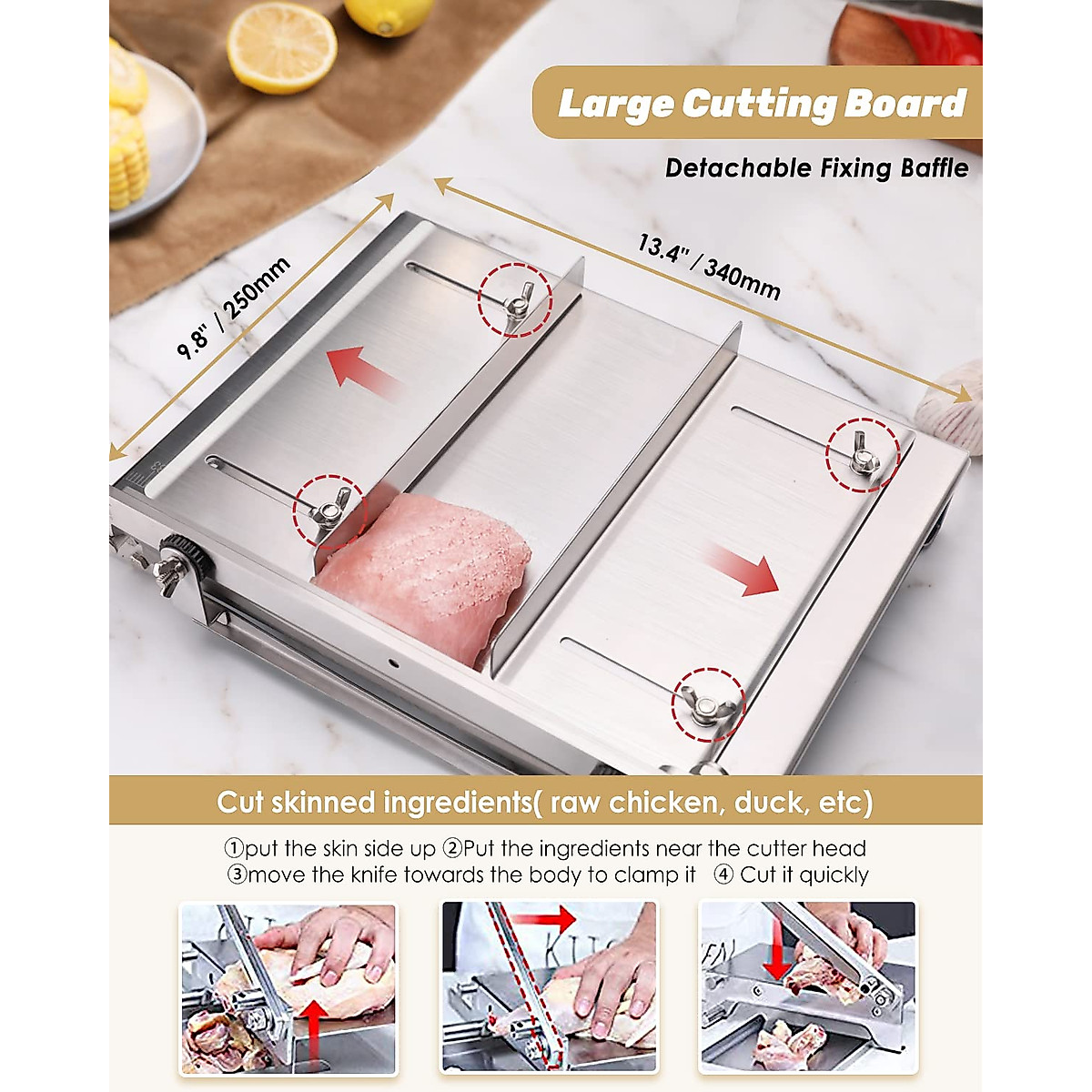 Moongiantgo Manual Frozen Meat Slicer Bone Short Rib Cutter Chicken Chopper Machine 13.5 Inch Double Blade Heavy Duty Guillotine Biltong Cutter for Korean BBQ Shabu Hot Pot (KD0288)