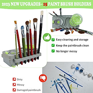 Paint Brush Cleaner Upgrade Painting Supplies, Painting Station with Drain, Strengthen Water Recycling Brush Rinser, Paint Brush Cleaner Tool for Acrylic, Watercolor and Water-Based Paints, Grey