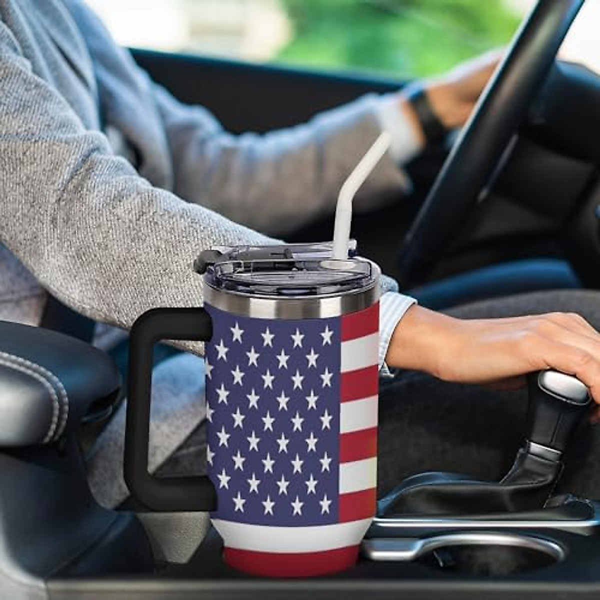 U.S.A Bolivia Flag 40oz Water Bottle Double Wall Insulated Tumbler with Handle Leakproof Travel Mug Black-style