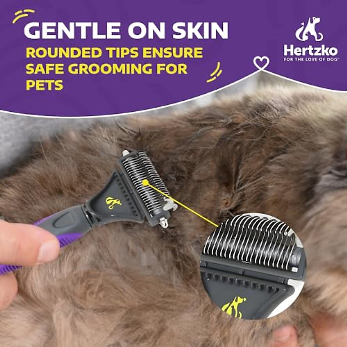 Hertzko Cat Dematting Tool Double Sided Dog and Cat Dematting Comb - for All Pets - Effortlessly Removes Tangles, Mats, and Loose Fur - Safe, Easy Grooming for Cats and Dogs