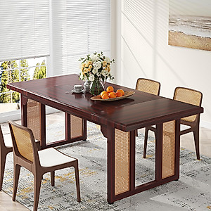 Tribesigns 70.87 Inch Dining Table for 6-8, Rectangular Kitchen Table, Rustic Dining Room Table with Rattan Frame, Large Dinner Table for Dining Room, Kitchen, Deep Walnut