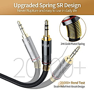 HiFind 3.5mm to 6.35mm Stereo Audio Cable 4 Ft (Hi-Fi Sound-Silver Plated Copper-Spring SR-Braided) 3.5 mm 1/8" TRS Male to 6.35 mm 1/4" TRS Male Bidirectional Cable for Guitar,Home Theater,Speaker