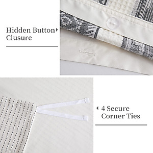 Cotton Jacquard Duvet Cover Set King Size, 3 Pieces Boho Yarn-Dyed Geometric Textured Farmhouse Duvet Cover Set with Waffle and Tufted Dots, 104x92 Inch