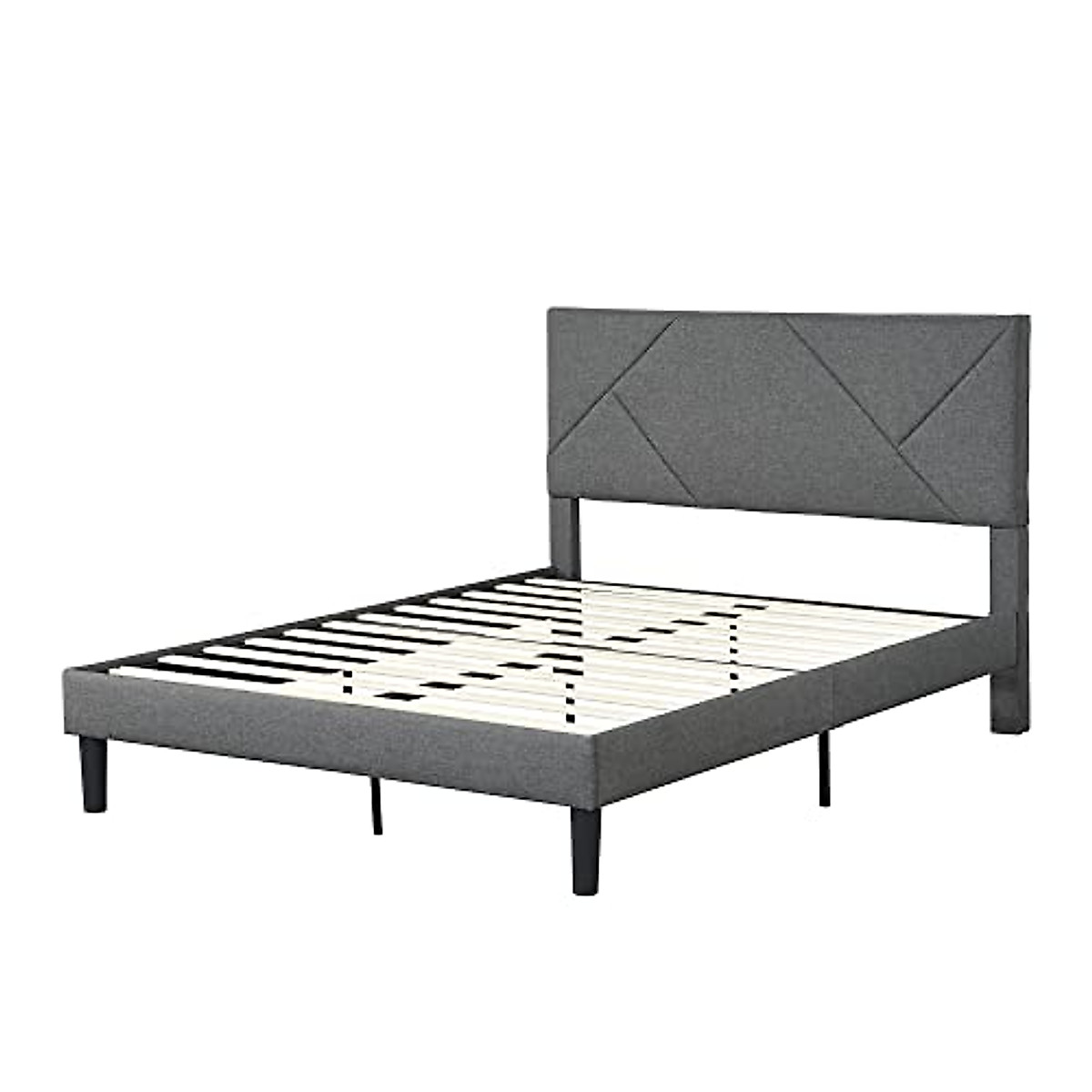 Queen Size Platform Bed Frame with Fabric Upholstered Headboard and Wooden Slats Support, Fully Upholstered Mattress Foundation/No Box Spring Needed/Easy Assembly (Grey, Queen)