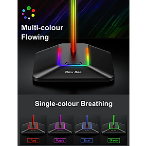 New bee RGB Headphone Stand with 1 USB-C Charging Port and 1 USB Charging Port, Desk Gaming Headset Stand with 7 Light Modes for All Earphone Accessories (Black)