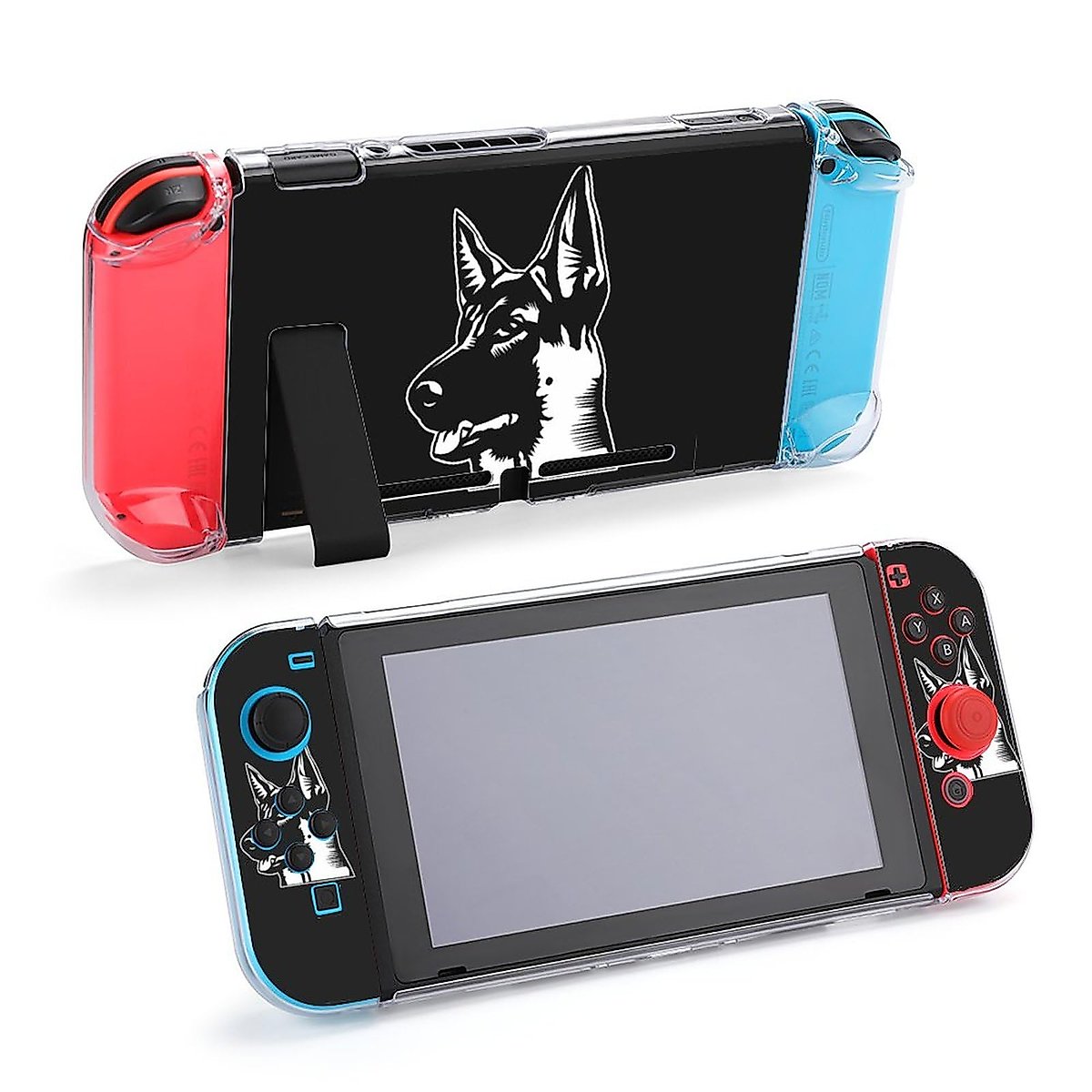 German Shepherd Head Printed Protective Case Cover Compatible with Switch Game Console Controller with Holder Stand