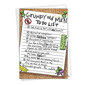NobleWorks Funny Birthday Greeting Card with 5 x 7 Inch Envelope (1 Card) Bday Grumpy Old Man List 9729Z