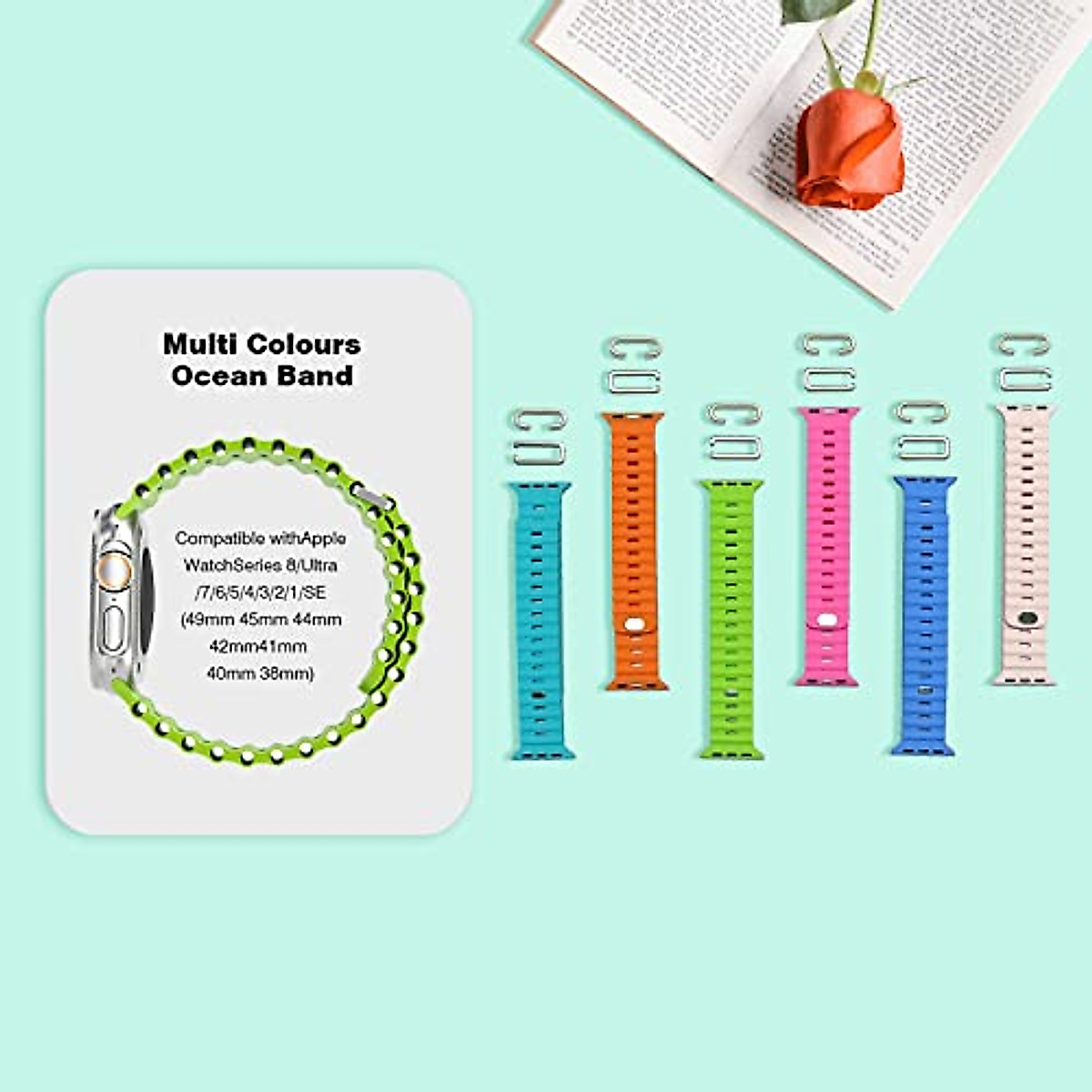 6 Pack Ultra Ocean Band Compatible With Apple Watch Band 49 45 44 42 41 40 38mm, Soft Silicone Waterproof Sports Band For Women And Men For Apple Watch Band Series 8 7 SE 6 5 4 3 2 1
