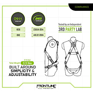 Frontline 100VTB Combat™ Economy Series Full Body Harness with Tongue Buckle Legs (Universal) | OSHA and ANSI Compliant