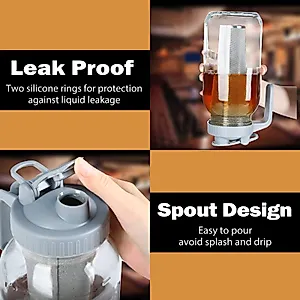 Cold Brew Coffee Maker Pitcher - 64oz Iced Coffee Maker with Stainless Steel Mixing Spoon & Super Dense Filter 3 Steps Finish, Classic BPA Free Sturdy Mason jar Pitcher with Gray Lid Easy to Clean