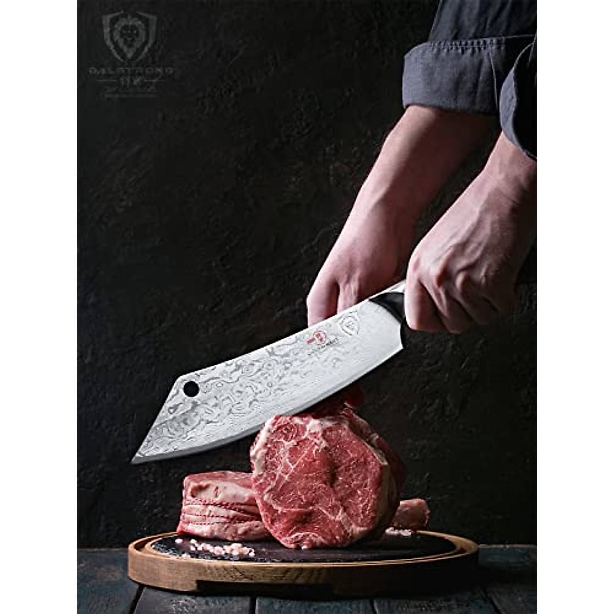 DALSTRONG Hybrid Cleaver & Chef Knife - 8 inch - Shogun Series ELITE - The 'Crixus' - Japanese AUS-10V Super Steel Kitchen Knife - Black Handle - Razor Sharp Knife - Meat Cleaver Heavy Duty - w/Sheath