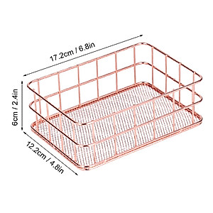 Wrought Iron Storage Basket - Desktop Organizer Container - for Kitchen Cabinets, Pantry, Bathroom - 2 Pack,Rose Gold(Small)