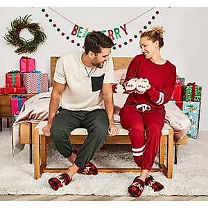 Dearfoams Men's Papa Bear Slipper, Buffalo Plaid, Medium