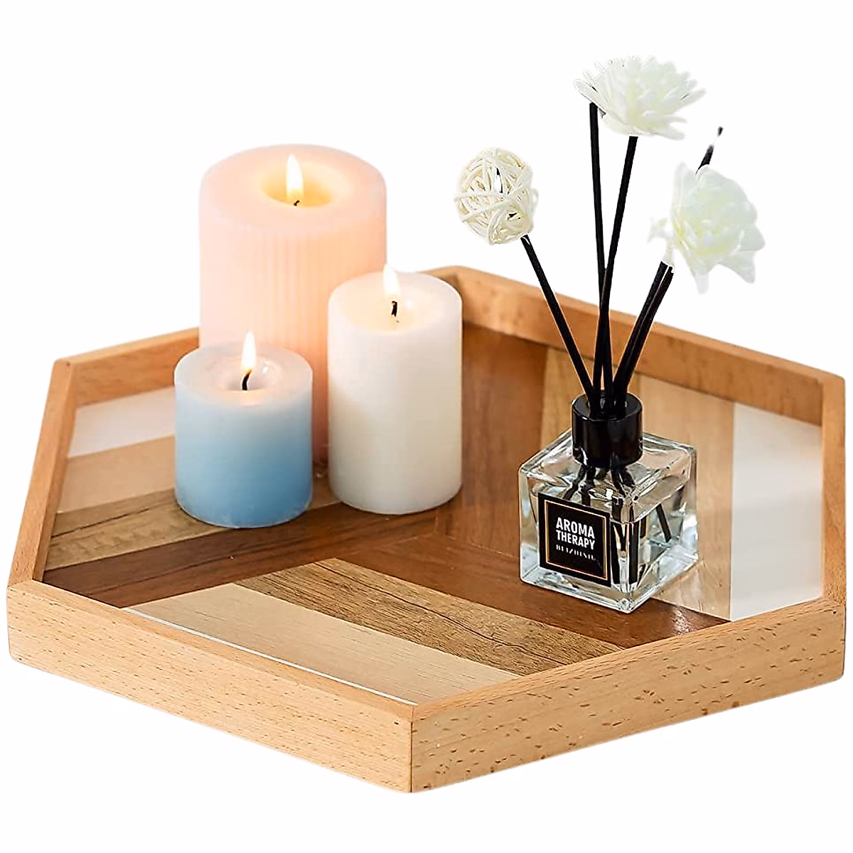 Decorative Coffee Table Tray, Home Farmhouse Boho Decor, Wooden Serving Tray, Round Tray, Drink, Large Ottoman Tray, Circle Bar Tray