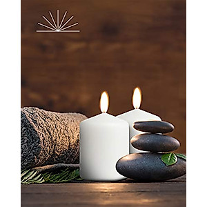 Cone Top Pillar Candles by Bask - Set of 8 - 3" x 4" Dripless Unscented Candles in White for Home Decor, Relaxation & All Occasions