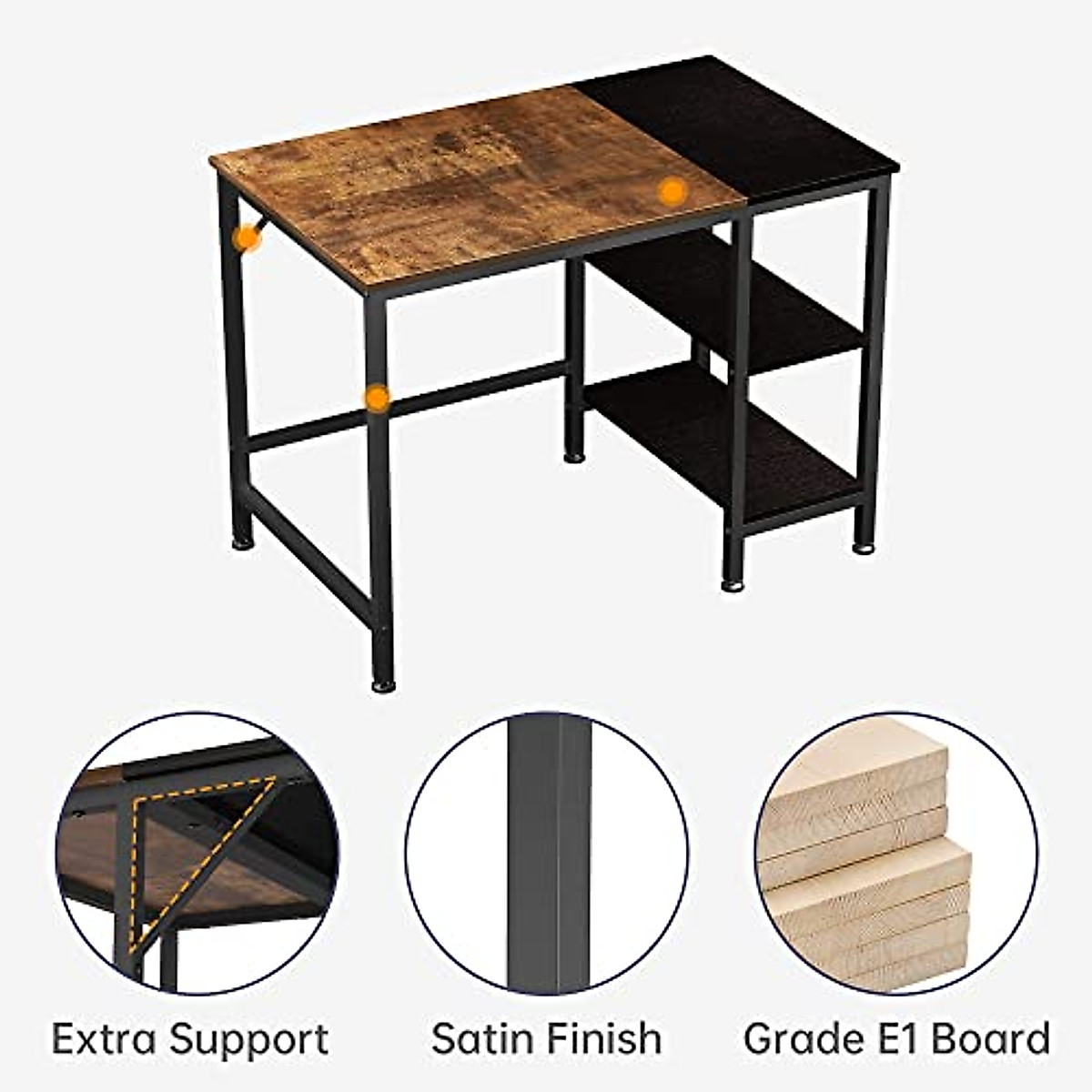 JOISCOPE Home Office Computer Desk,Small Study Writing Desk with Wooden Storage Shelf,2-Tier Industrial Morden Laptop Table with Splice Board,40 inches(Vintage Oak Finish)