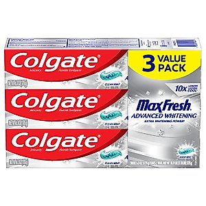 Colgate Max Fresh Advanced Whitening Toothpaste, Clean Mint Toothpaste for Bad Breath, 6.3 Oz Tube, 3 Pack