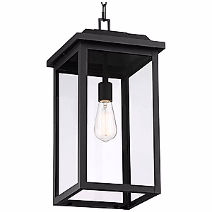 John Timberland Eastcrest Modern Industrial Outdoor Hanging Ceiling Light Fixture Textured Black 21 1/2" Clear Glass Exterior House Porch Patio Outside Deck Garage Front Door Garden Home Gazebo