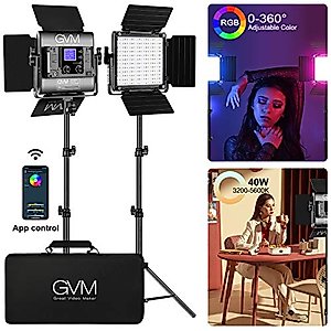 GVM RGB Led Video Light, 2PCS Video Lighting Kit with APP Control, 40W Photography Lighting Led Panel Light with 8 Kinds of The Scene Lights for Studio YouTube, 3200K-5600K, CRI 97+