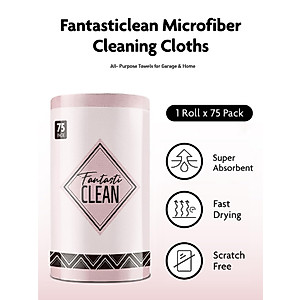 Fantasticlean Microfiber Cleaning Cloth Roll -75 Pack, 12x12", Tear Away Towels, Reusable Washable Rags (Pink)