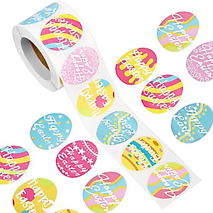 500 Pieces 1.5 Inch Easter Egg Stickers 9 Design Happy Easter Stickers Cute Easter Egg Roll Stickers Waterproof Self Adhesive Label for Kids Easter Gift Party Games Bag Decors