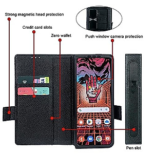 KUGEW for Samsung Galaxy Z Fold 5 Case with S Pen Holder & Camera Cover, Luxury Leather Wallet Phone Cover Built-in S Pen Slot Kickstand Function Card Holder Hinge Protection Shockproof (Black)