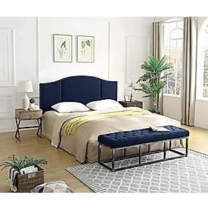 24KF Middle Century Linen Upholstered Tufted King Headboard with Antique Brass Nail Heads Trim King/California King headboard 60232-K-Navy Blue