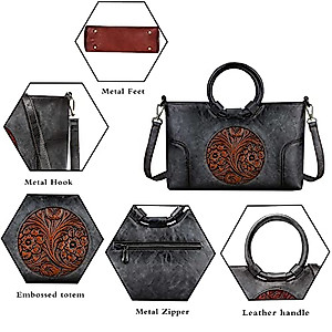 AyTotoro Handbag for Women Design Fashion Ladies Vintage Embossed Totem Purse Top Handle Satchel Handmade Crossbody (Grey)