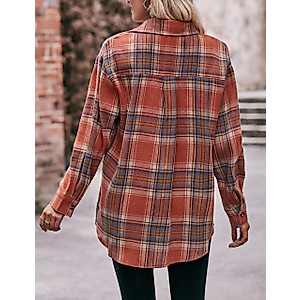 Oulivey Women Plaid Flannel Shirts Long Sleeve Oversized Button Down Boyfriend Blouse Tops (0066-Brown-XL)