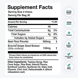 humanN SuperBeets Heart Chews - Nitric Oxide Production and Blood Pressure Support - Grape Seed Extract & Non-GMO Beet Energy Chews - Pomegranate Berry Flavor, 60 Count