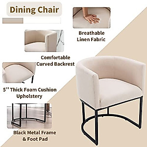 Mid Century Modern Upholstered Dining Chairs with Arms Set of 6, Contemporary Linen Kitchen & Dining Room Chairs, 18.5" Wide Accent Chairs for Dining Room Living Room with Black Metal Frame, Cream
