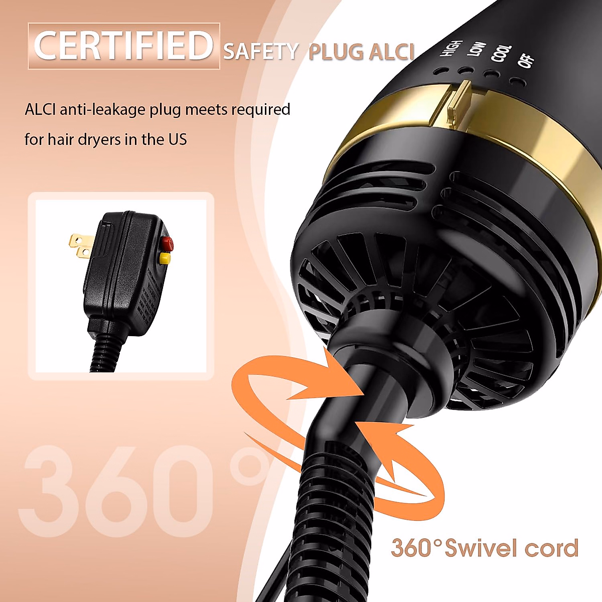 Nicebay® Hot Air Brush Set for Straightening, Drying, Curling - Oval Brush with Multi-Temperature Settings, Detachable Design for Salon