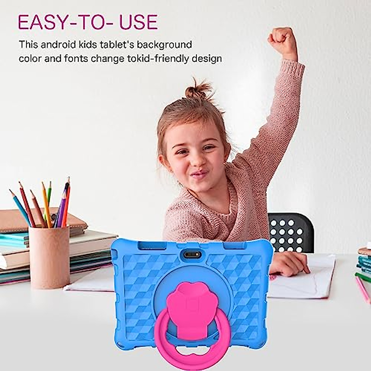 Kids Tablet 10 inch, Android 11 Tablet for Kids, 32GB ROM+2GB RAM, 1.5GHz Quad-core Toddler Tablet, 1280x800 IPS HD Eye-Care Touch Screen, 6000mAh Battery, 8MP Camera Tablets PC with Kid-Proof Case.