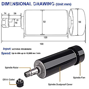 CNC Spindle, MYSWEETY 500W Air Cooled 0.5kw Milling Motor and Spindle Speed Power Converter and 52mm Clamp and 13pcs ER11 Collet for DIY Engraving
