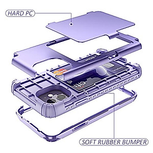 WeLoveCase iPhone 11 Wallet Case for Women Defender Credit Card Holder Cover with Hidden Mirror Three Layer Shockproof Heavy Duty Protection All-Round Protective Case for iPhone 11 Light Purple