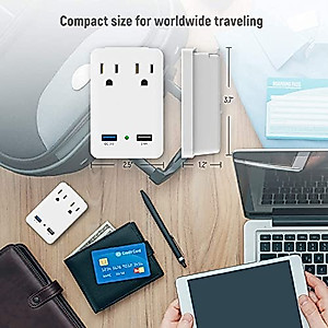 UK Power Adapter, Europe Travel Adapter Kit - QC 3.0 2 USB + 2 US AC Outlets, Travel Plug with 5 Conversion Plugs for US, Europe, UK, Italy, Japan,India and More - Perfect for Laptop, Cell Phones