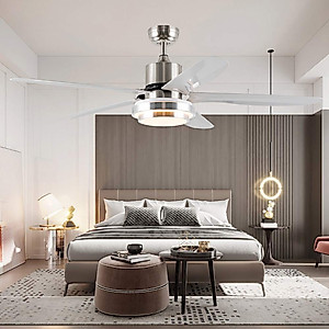 Tropwellhouse 56Inch Led Ceiling Fan with Light 3 Speed Remote Control 5 ABS Blades Modern Decoration Home/Living Room/Bedroom